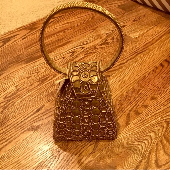 David Jeffery | Bags | David Jeffery Gold Beaded Minaudire Clutch ...